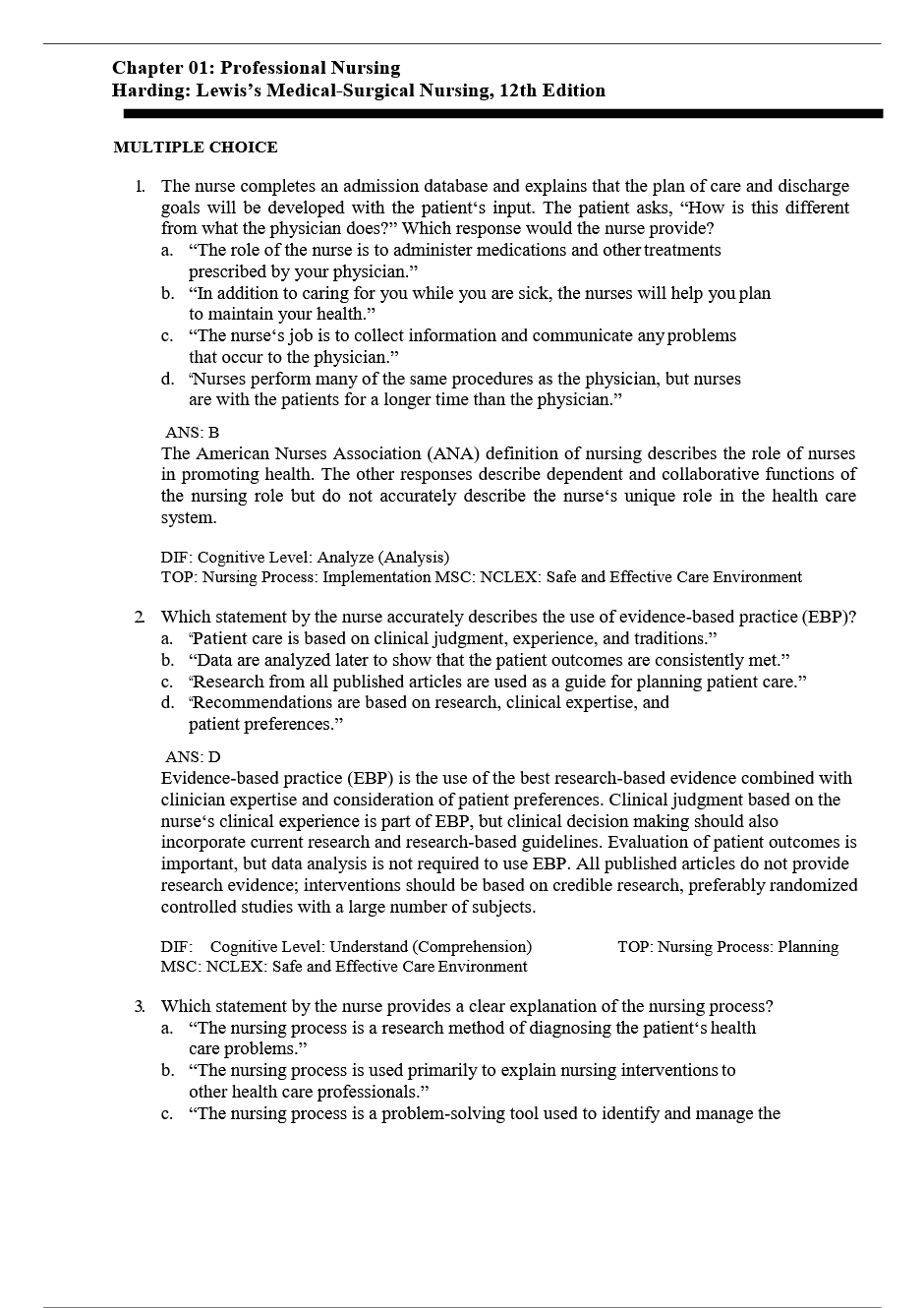 Test Bank for Lewis’s Medical-Surgical Nursing: Assessment and ...