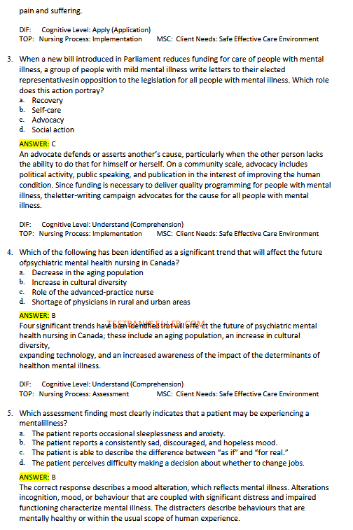 TEST BANK for Varcarolis’s Canadian Psychiatric Mental Health Nursing ...